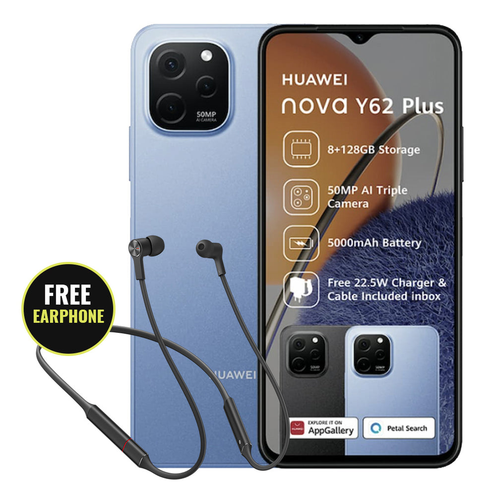 Huawei Nova Y62 Plus + Free Huawei Freelace Earphones (Vodacom) - Blue ...